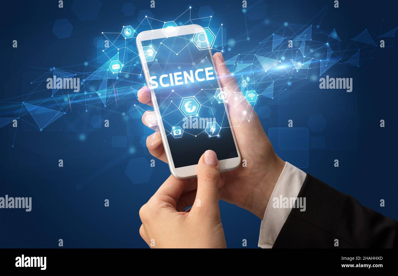 Hand using smartphone with technology concept Stock Photo - Alamy