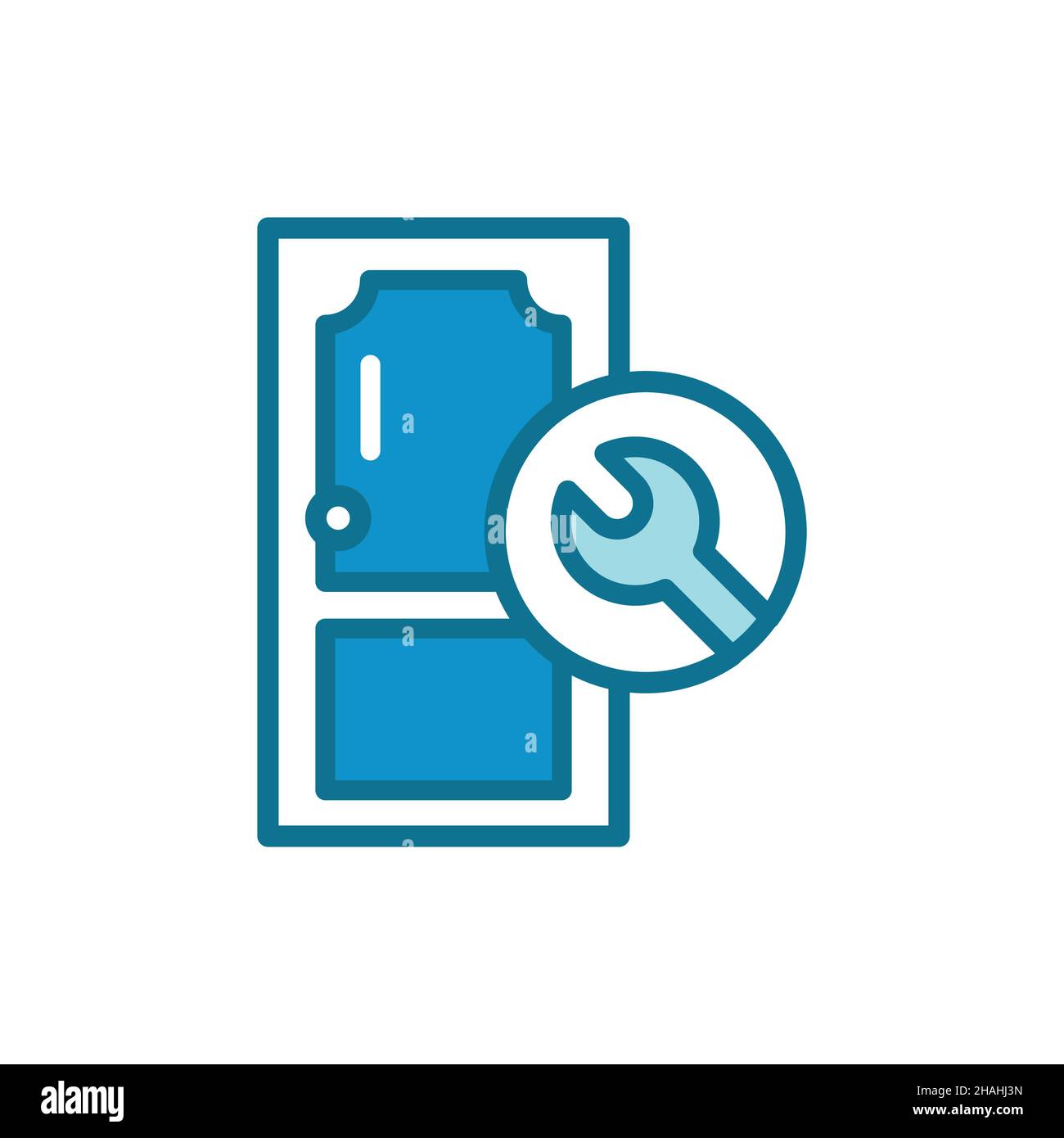 Install door color line icon. Handyman service. Isolated vector element ...