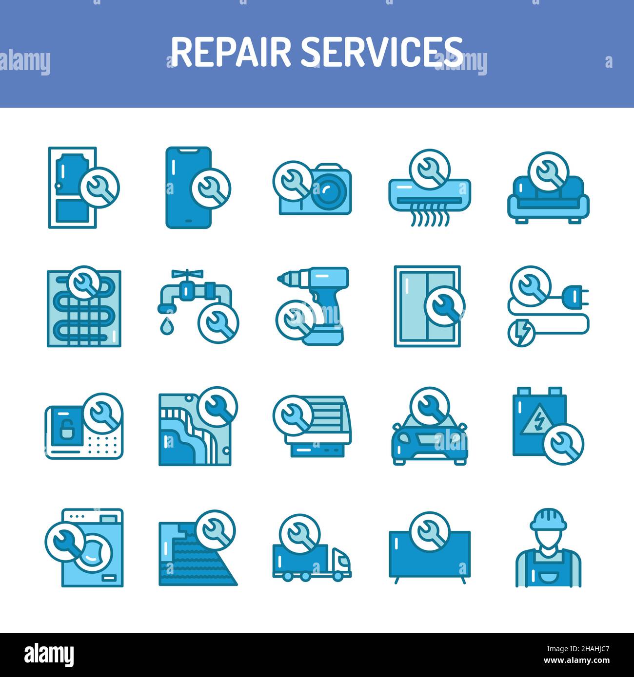Repair servises line icons set. Isolated vector element. Outline pictograms for web page, mobile ...