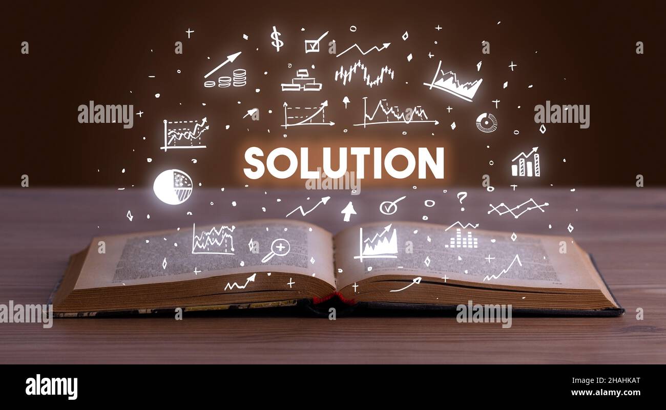 Business inscription coming out from an open book Stock Photo - Alamy
