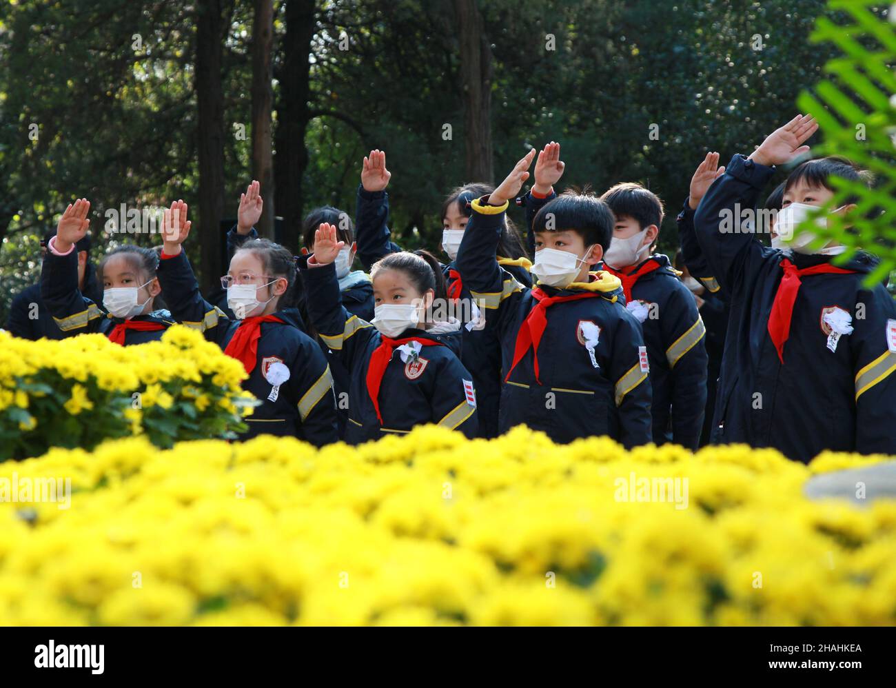 Nanjing, Dec. 13. 13th Dec, 1937. Students salute at a memorial ...
