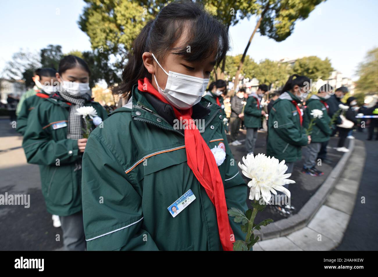 Nanjing, Dec. 13. 13th Dec, 1937. Students observe a moment of silence ...