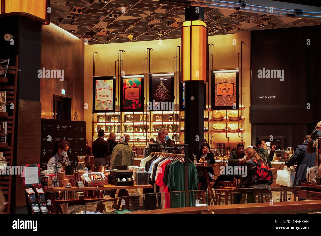 Milan, Italy Starbucks Reserve Roastery with customers. Interior view ...