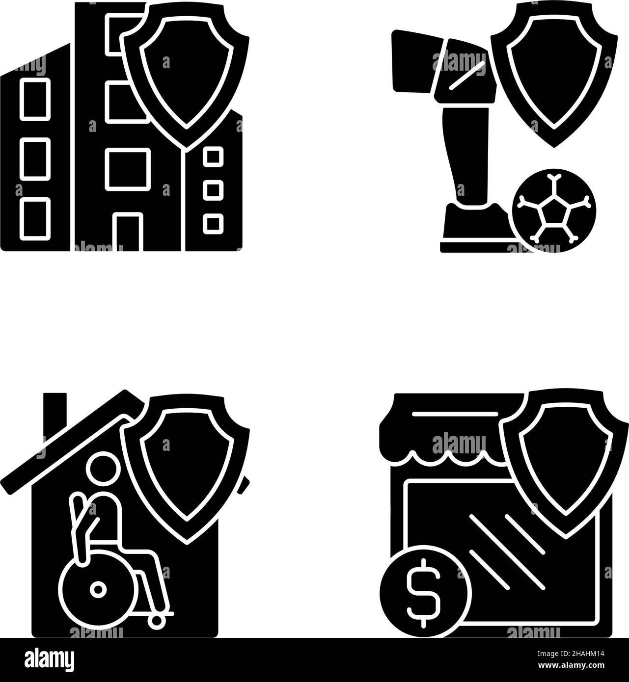 Insurance cases definitions black glyph icons set on white space Stock ...