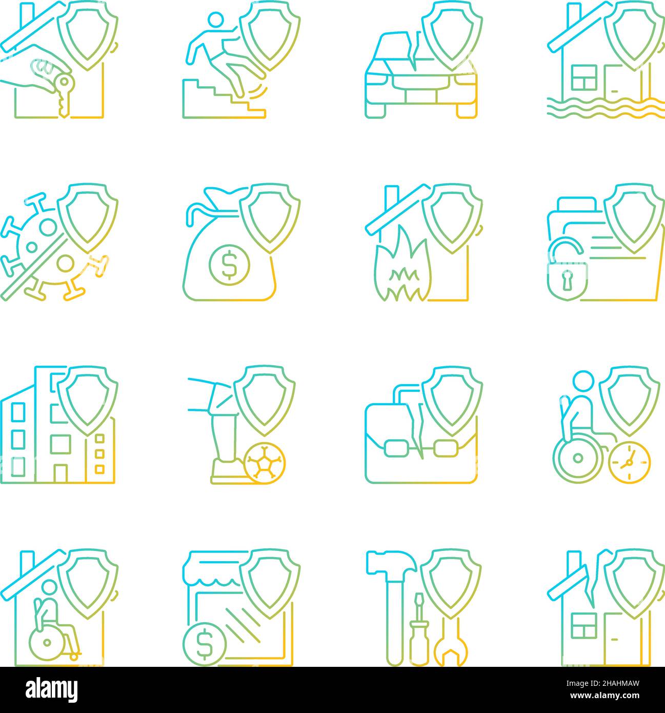 Insurance case types gradient linear vector icons set Stock Vector ...