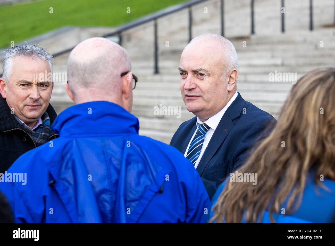 DUP MLA Trevor Clarke speaking with people protesting against the Covid ...