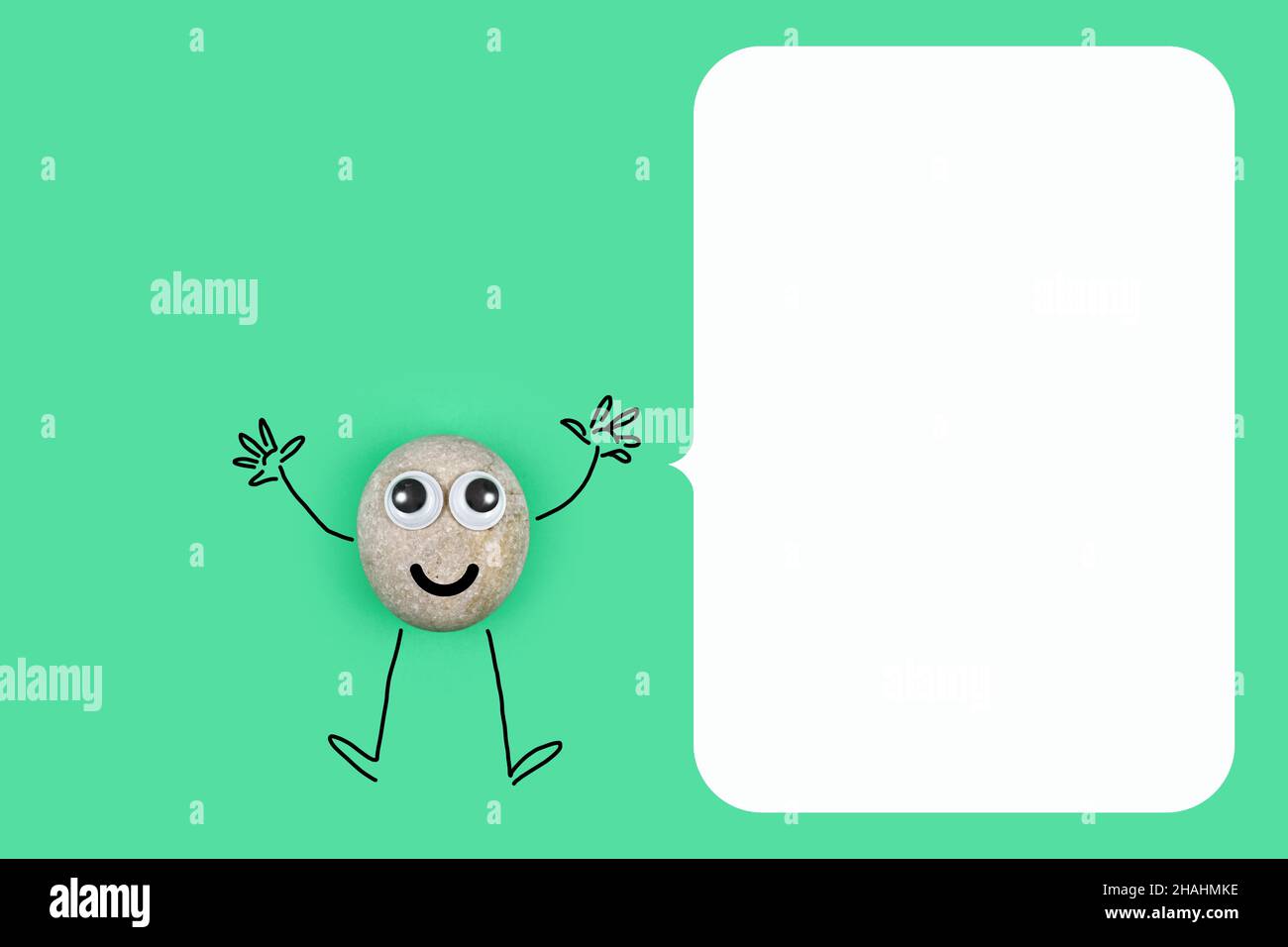 Animated character from a pebble with a happy face and a big memo on ...
