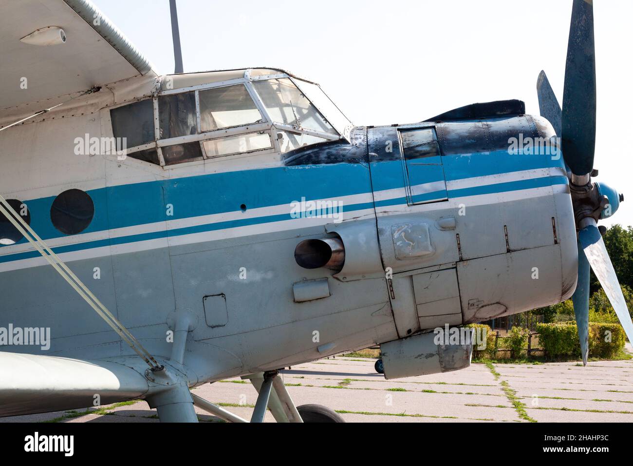 Old soviet aircraft biplane Antonov AN-2 parked on exhibition area in ...