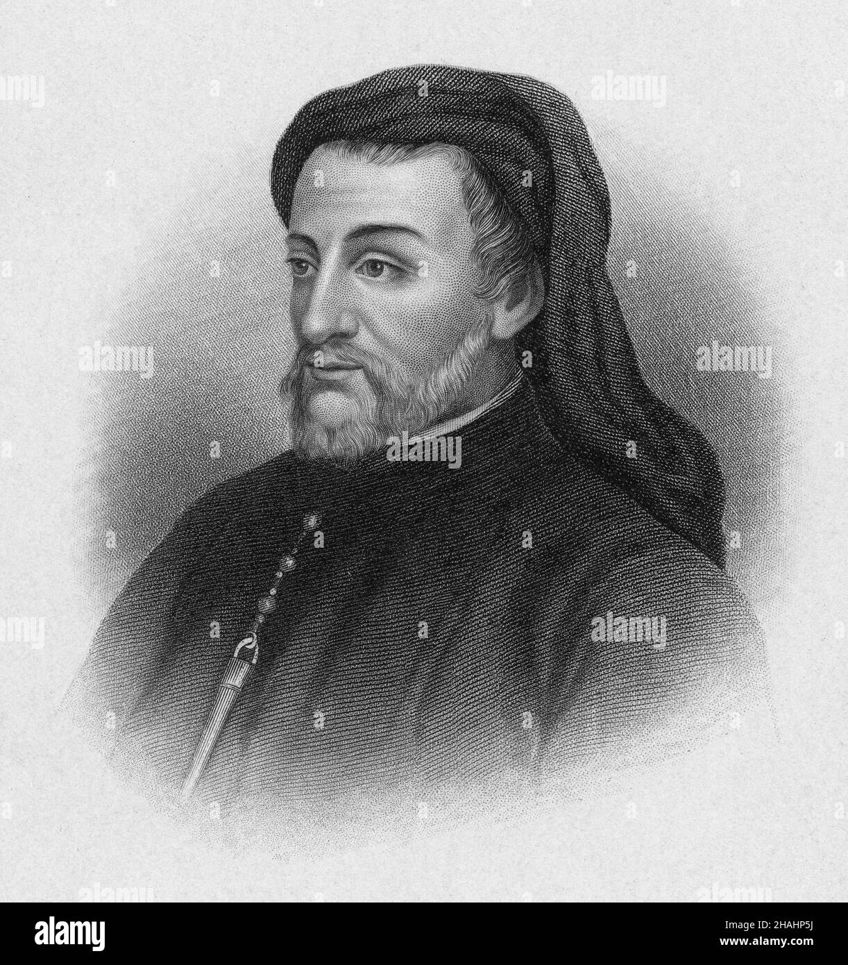 Antique circa 1870 engraving of Geoffrey Chaucer by Henry Bryan Hall ...