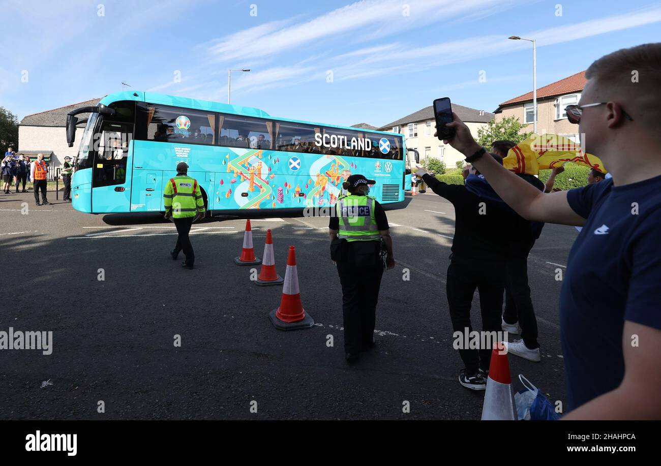 File photo dated 22-06-2021 of the Scotland team bus arriving at ...
