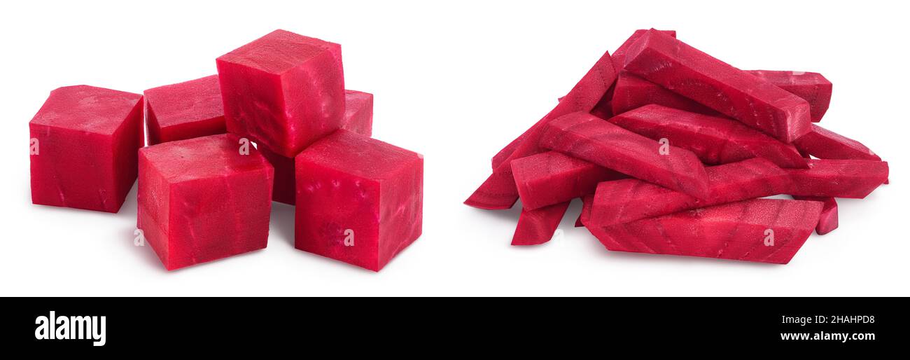 beetroot diced isolated on white background with full depth of field ...