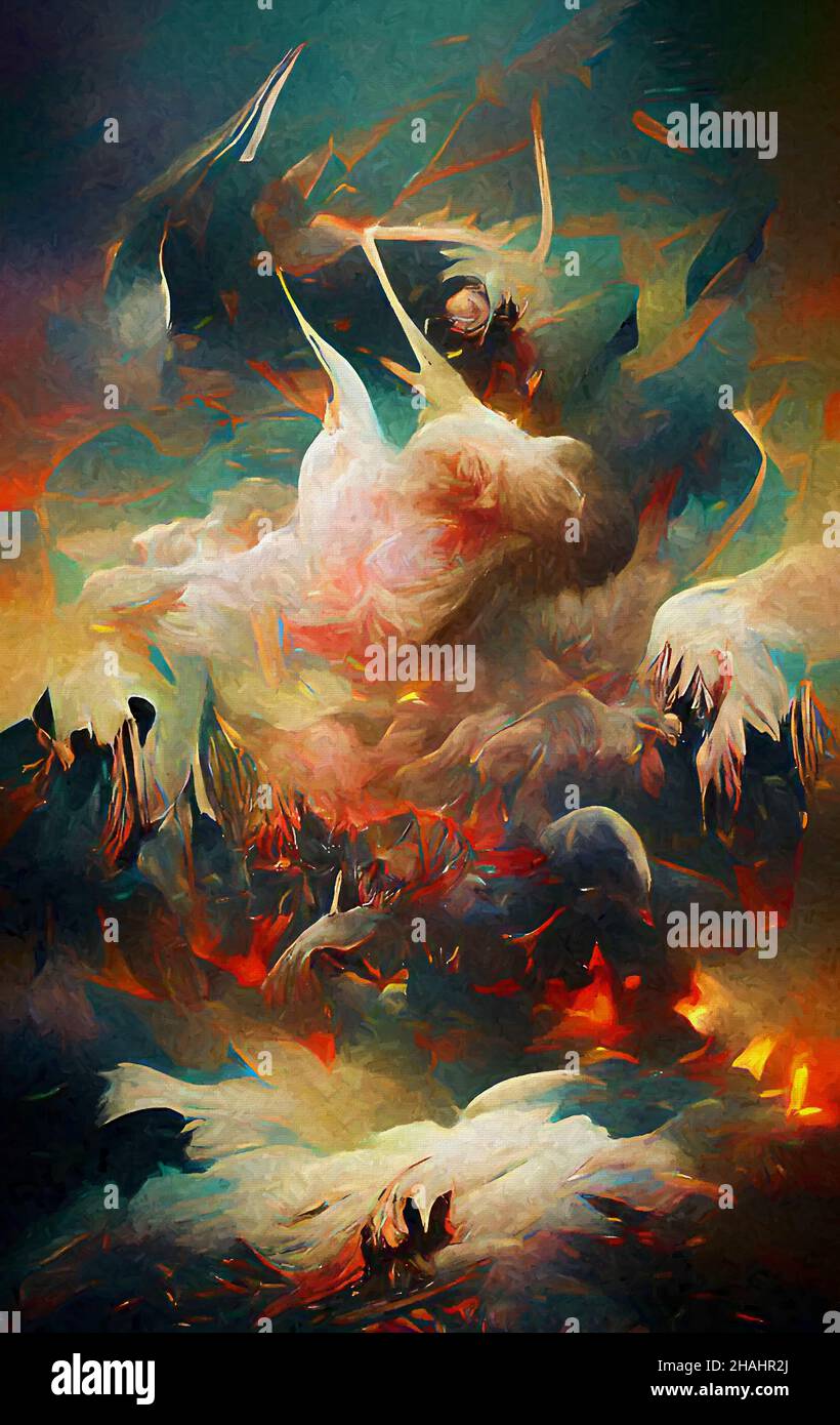 Fighting the hordes of hell - Digital painting Stock Photo - Alamy