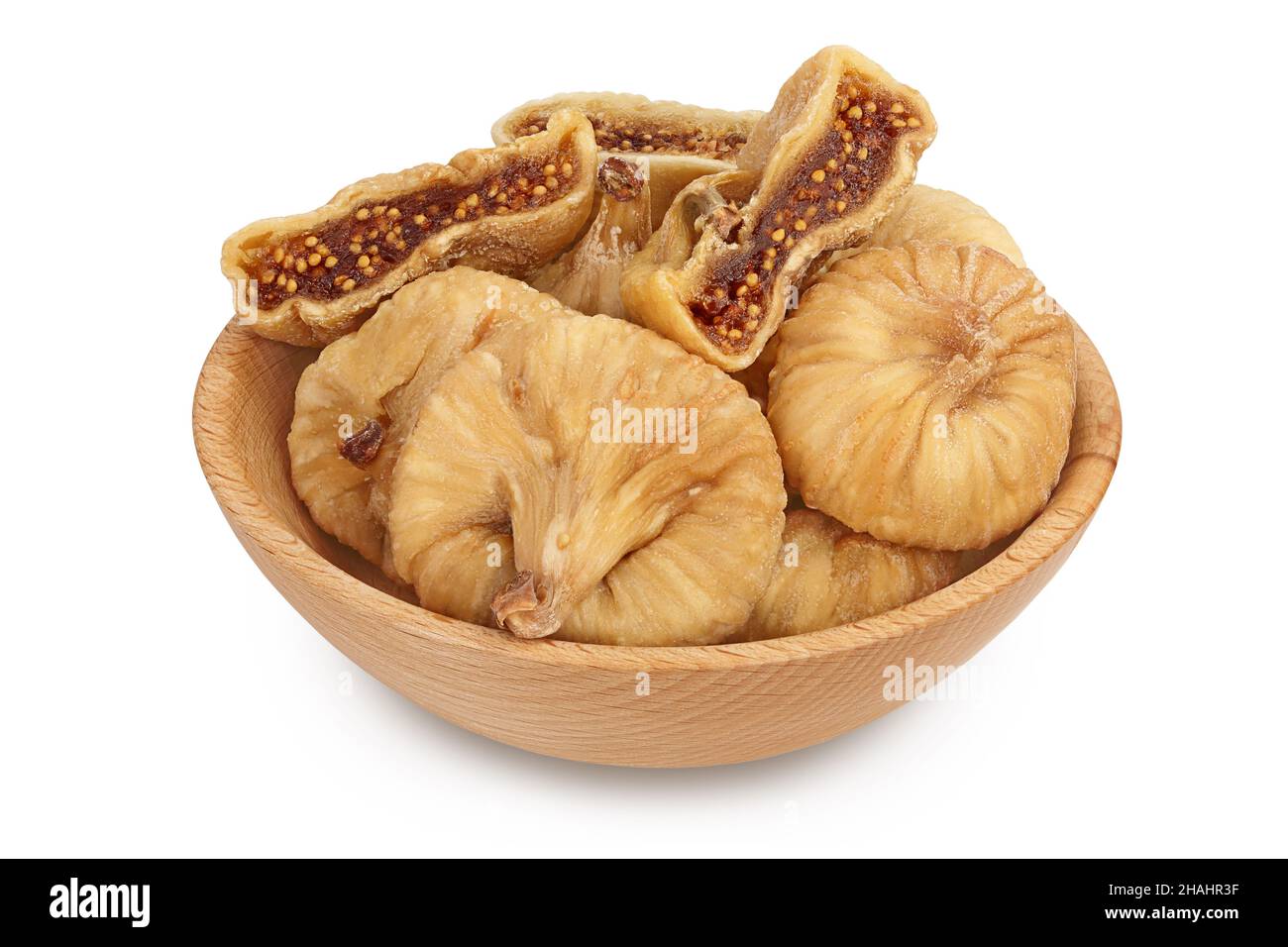 dried fig in wooden bowl isolated on white background with clipping ...
