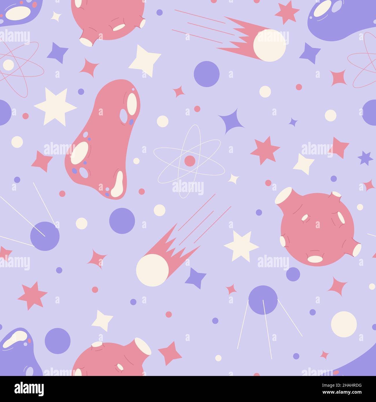 Seamless pattern of deep space with planets and stars, comets and ...