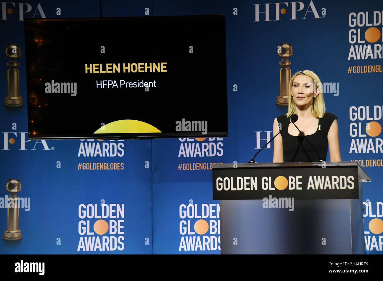 HFPA President Helen Hoehne announcing the nominations at the 79th ...