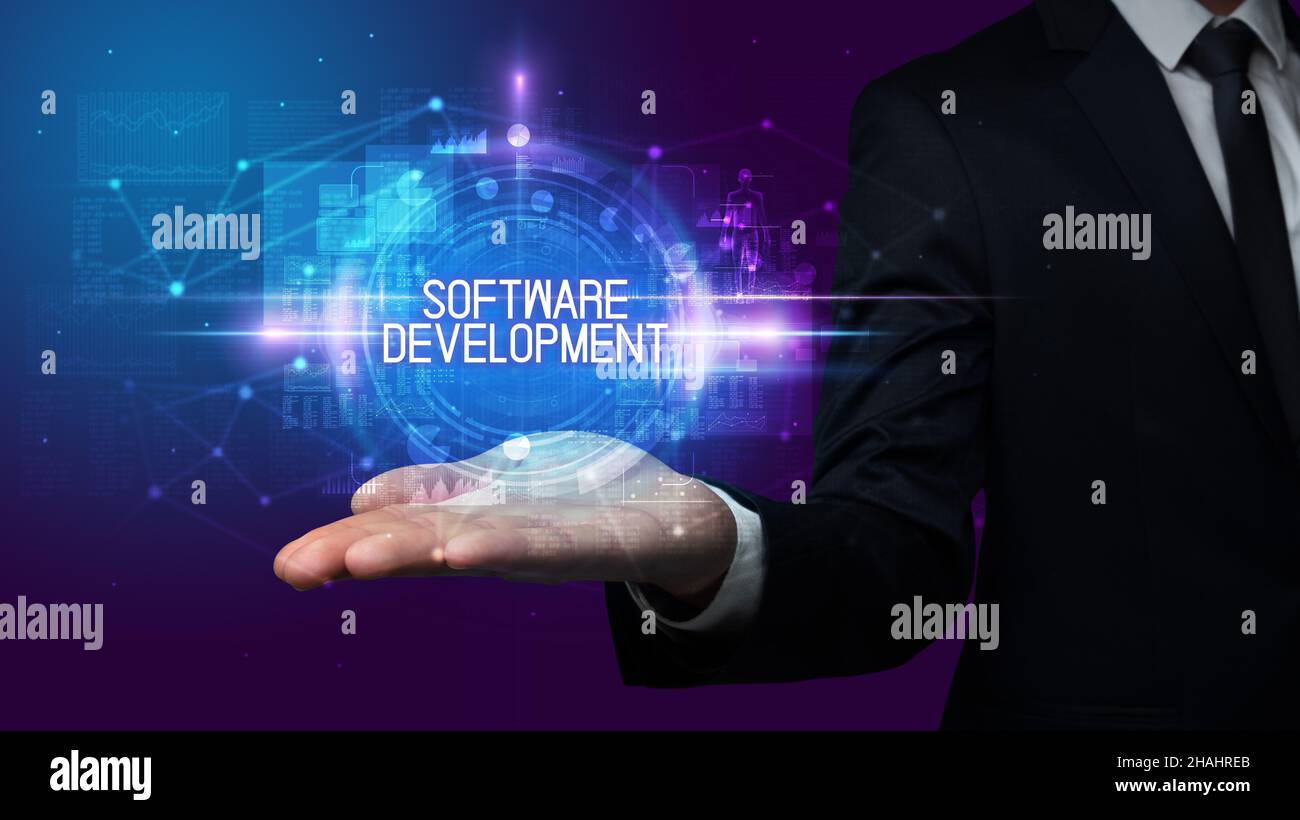 Man hand holding digital technology concept Stock Photo - Alamy