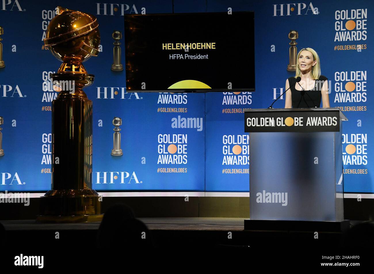 HFPA President Helen Hoehne announcing the nominations at the 79th ...