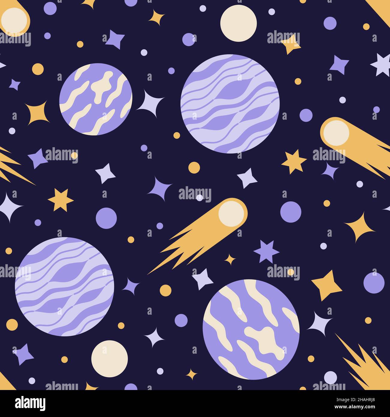 Seamless pattern of deep space with planets and stars, comets and ...