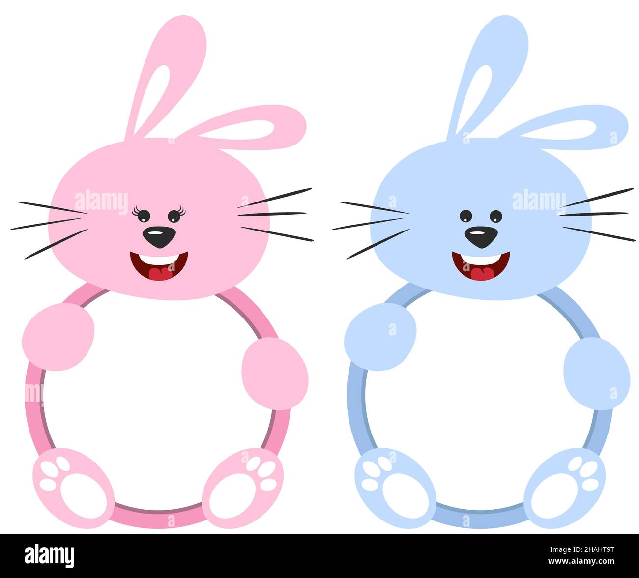 Baby bunny frame pink girl and blue boy Stock Photo - Alamy