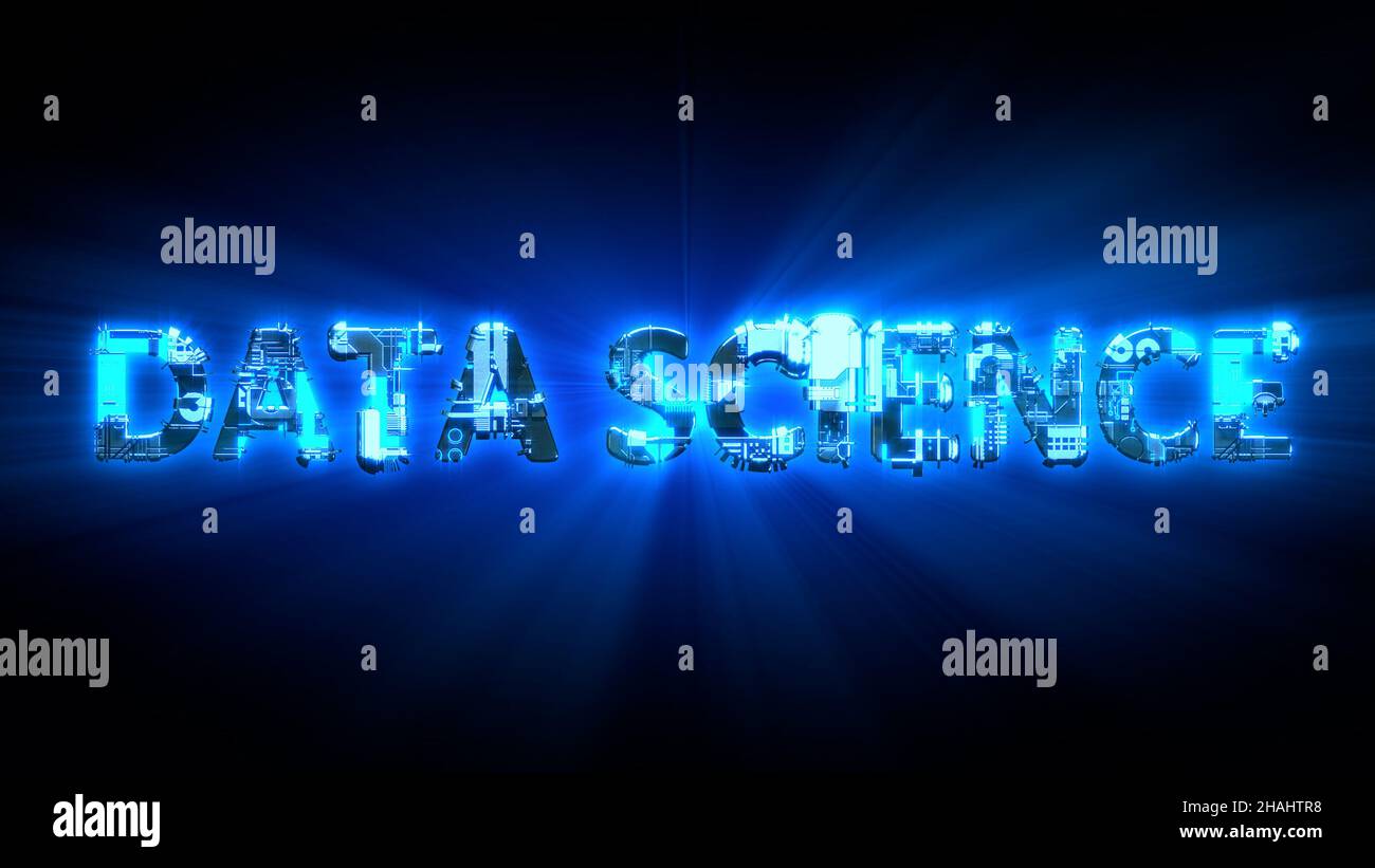 Data Science shining blue digital cyber text, isolated - industrial 3D ...
