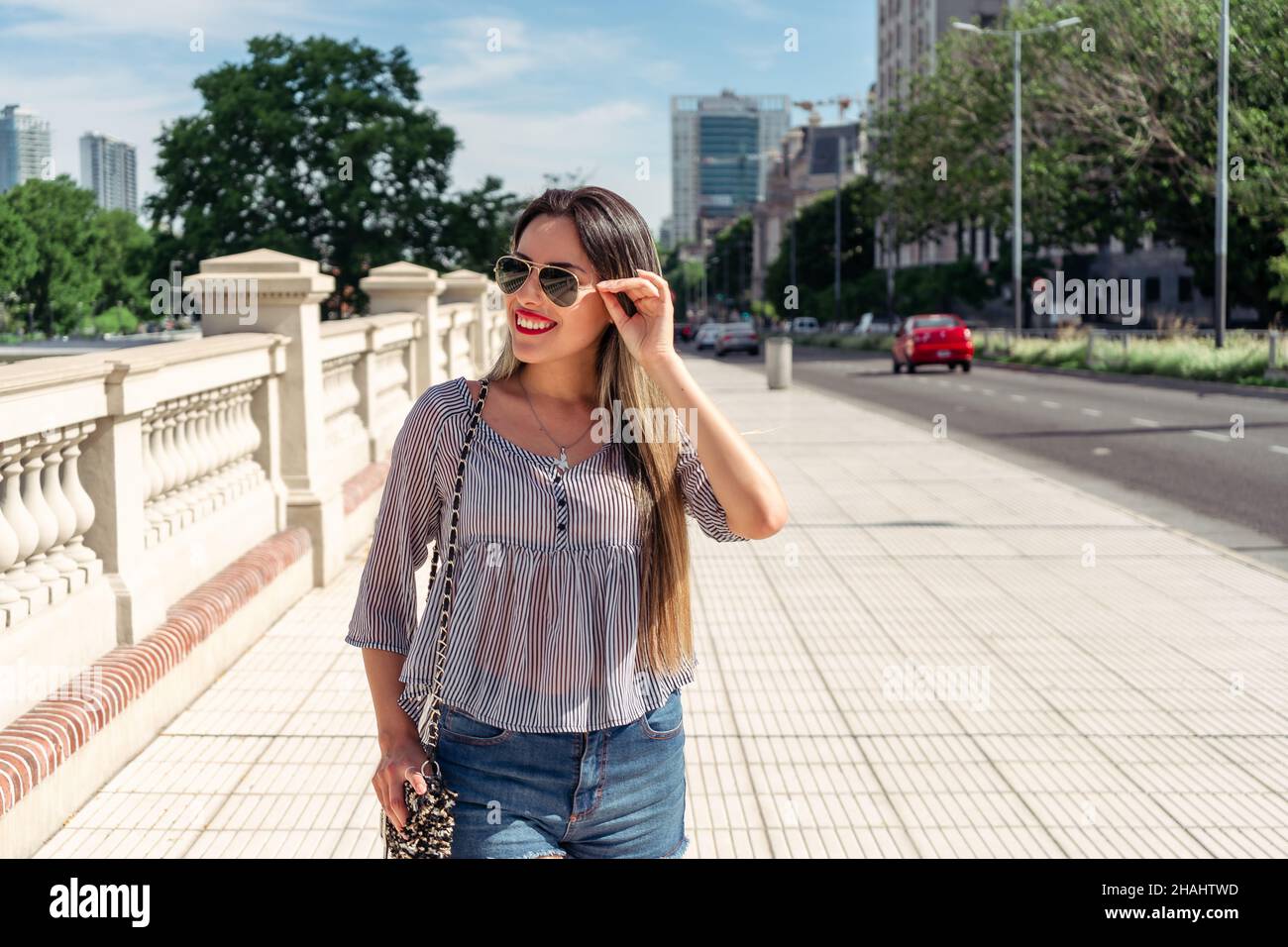 Woman alone spring walking happy hi-res stock photography and images ...