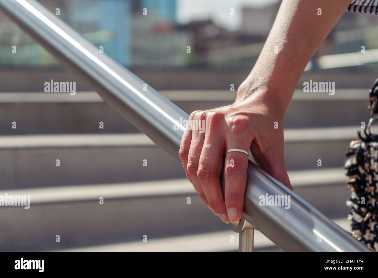 A support, help and people concept - close up of woman hand holding to ...
