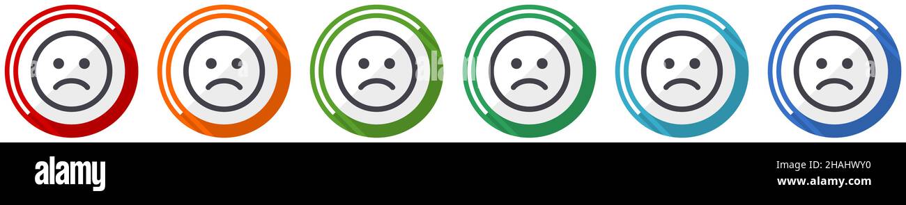 Emoticon, sad, angry concept, sadness flat design vector illustration ...