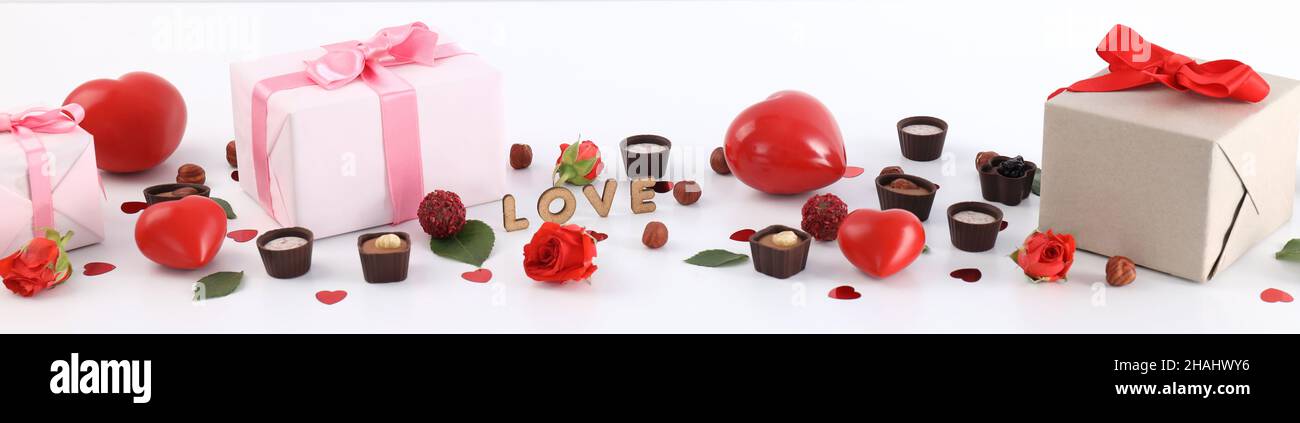 Happy Valentine day composition on white background Stock Photo - Alamy
