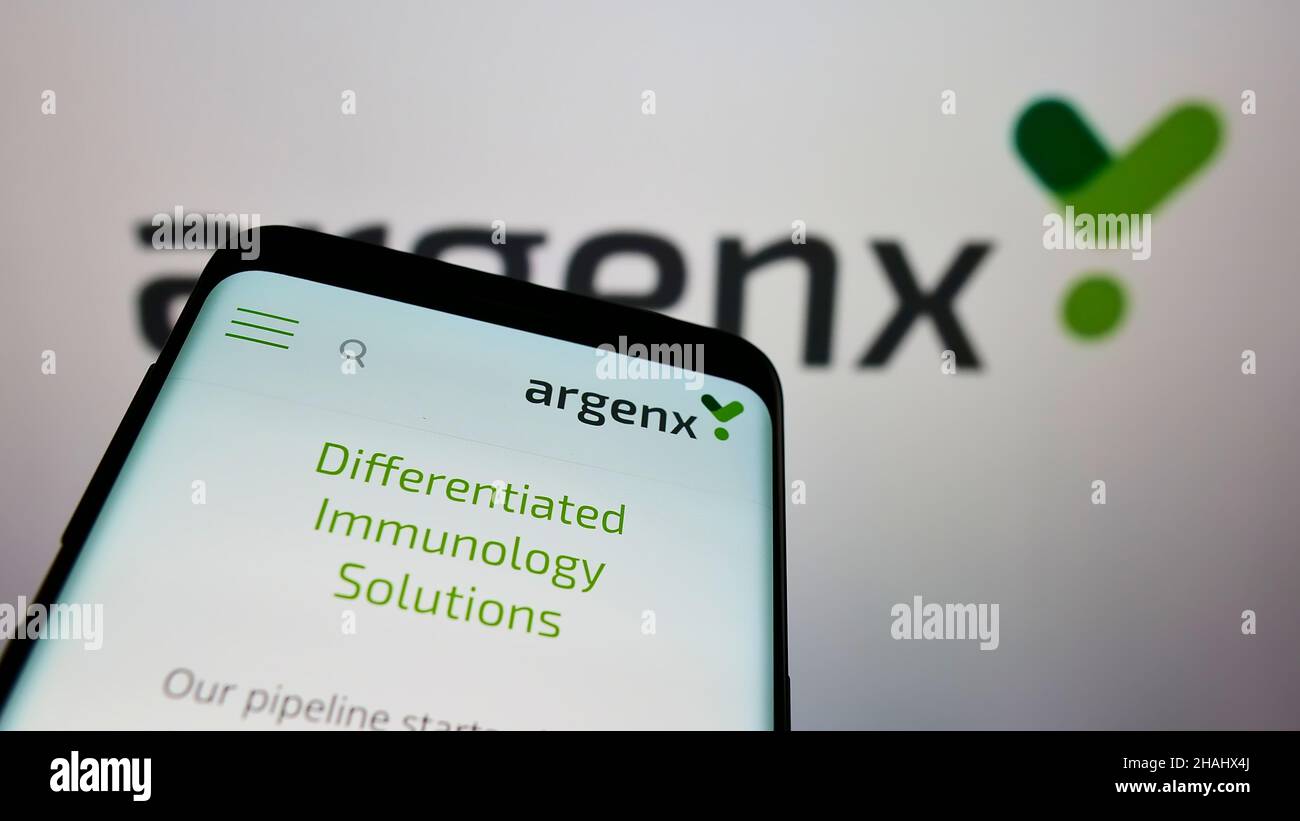 Smartphone with website of Dutch biotechnology company argenx SE on ...