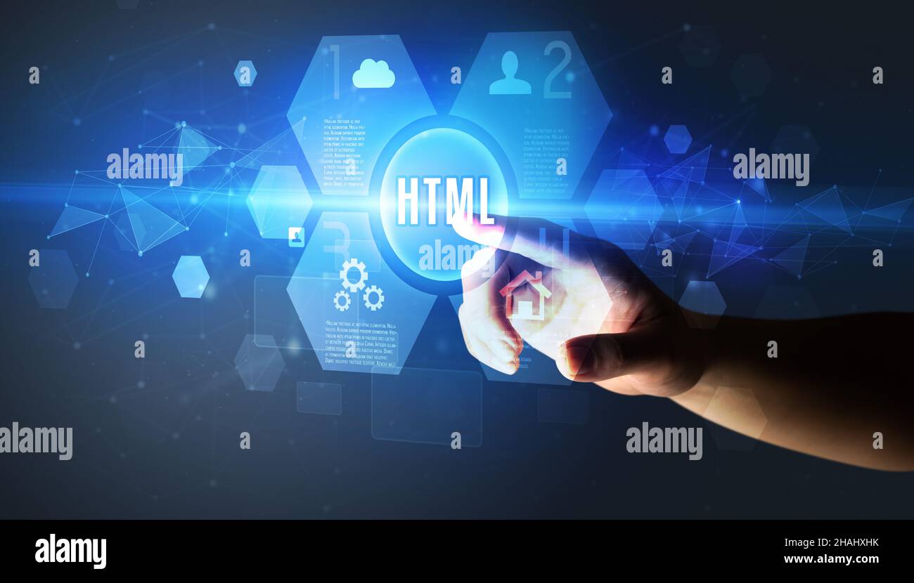 Hand touching digital button concept Stock Photo - Alamy