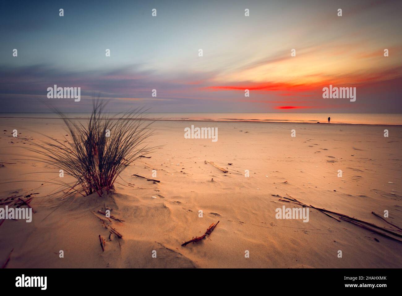 Colorful sunset at the coast of the Baltic Sea, Lithuania Stock Photo ...