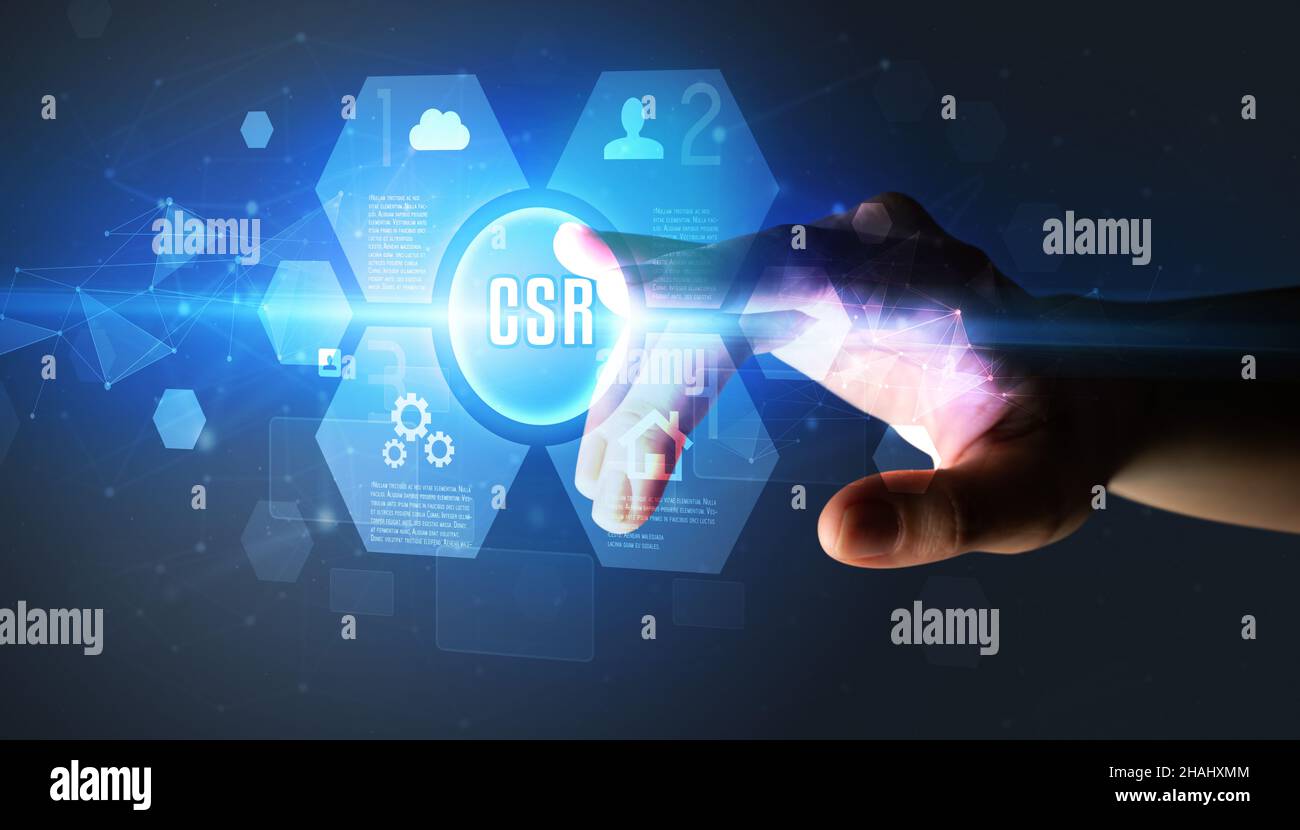 Hand touching digital button concept Stock Photo - Alamy