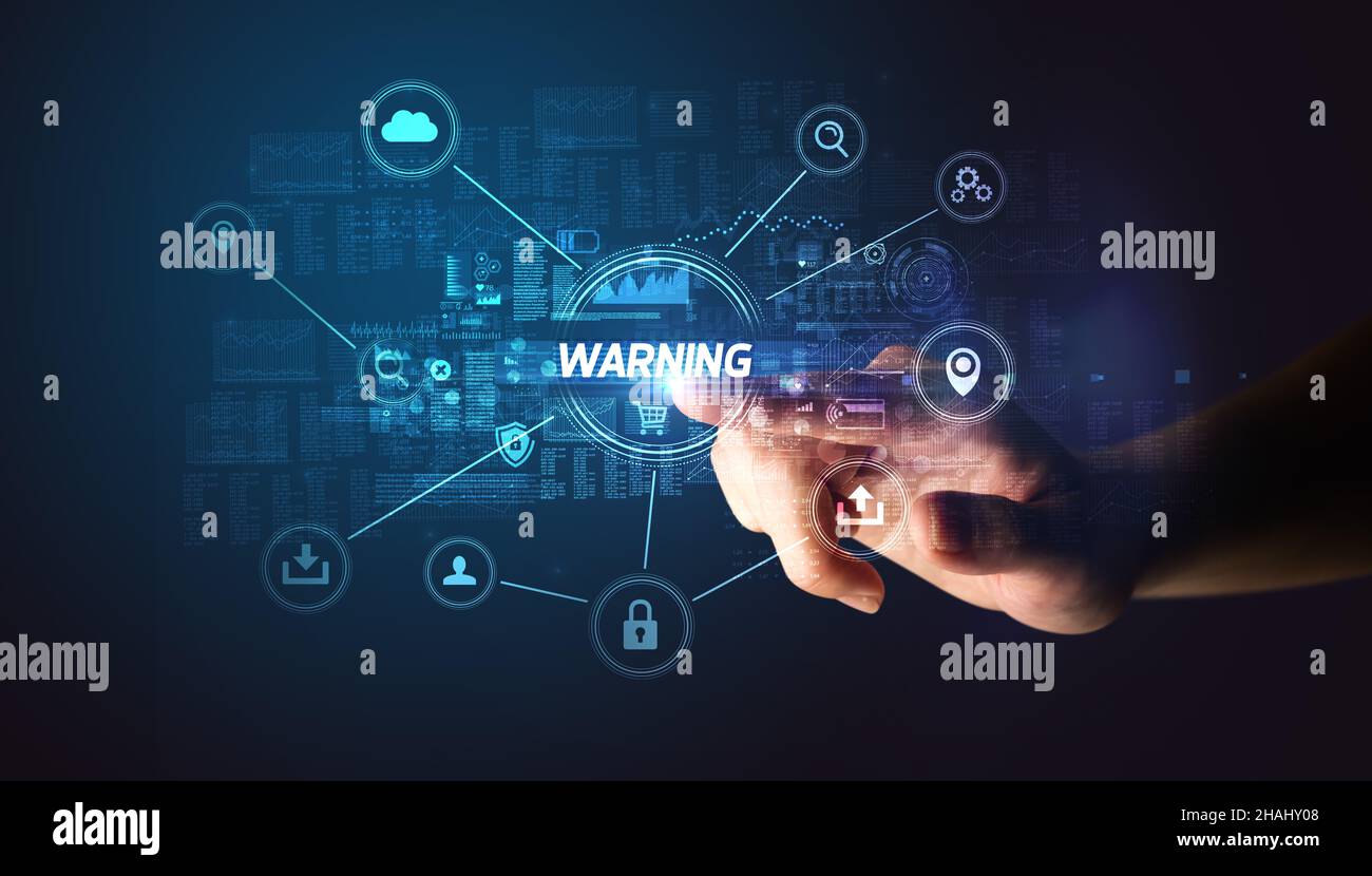 Hand touching cybersecurity button concept Stock Photo - Alamy