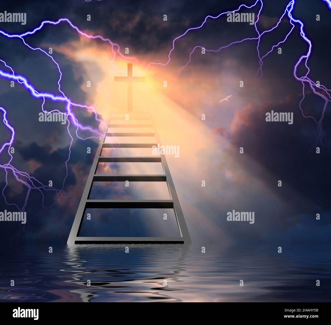 Ladder to God with Lightning all Around. 3D rendering Stock Photo - Alamy