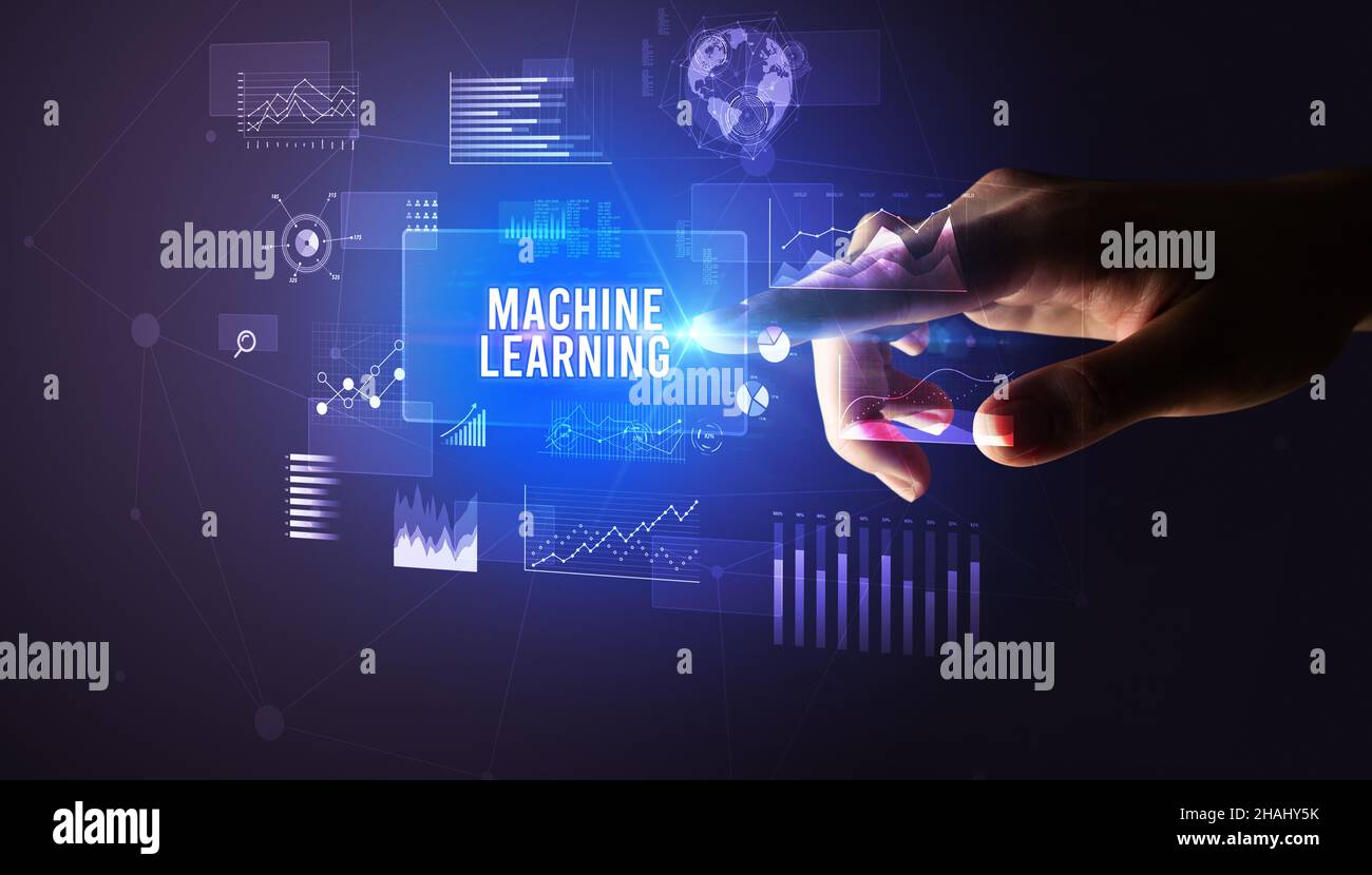 hand touching digital button, modern technology concept Stock Photo - Alamy