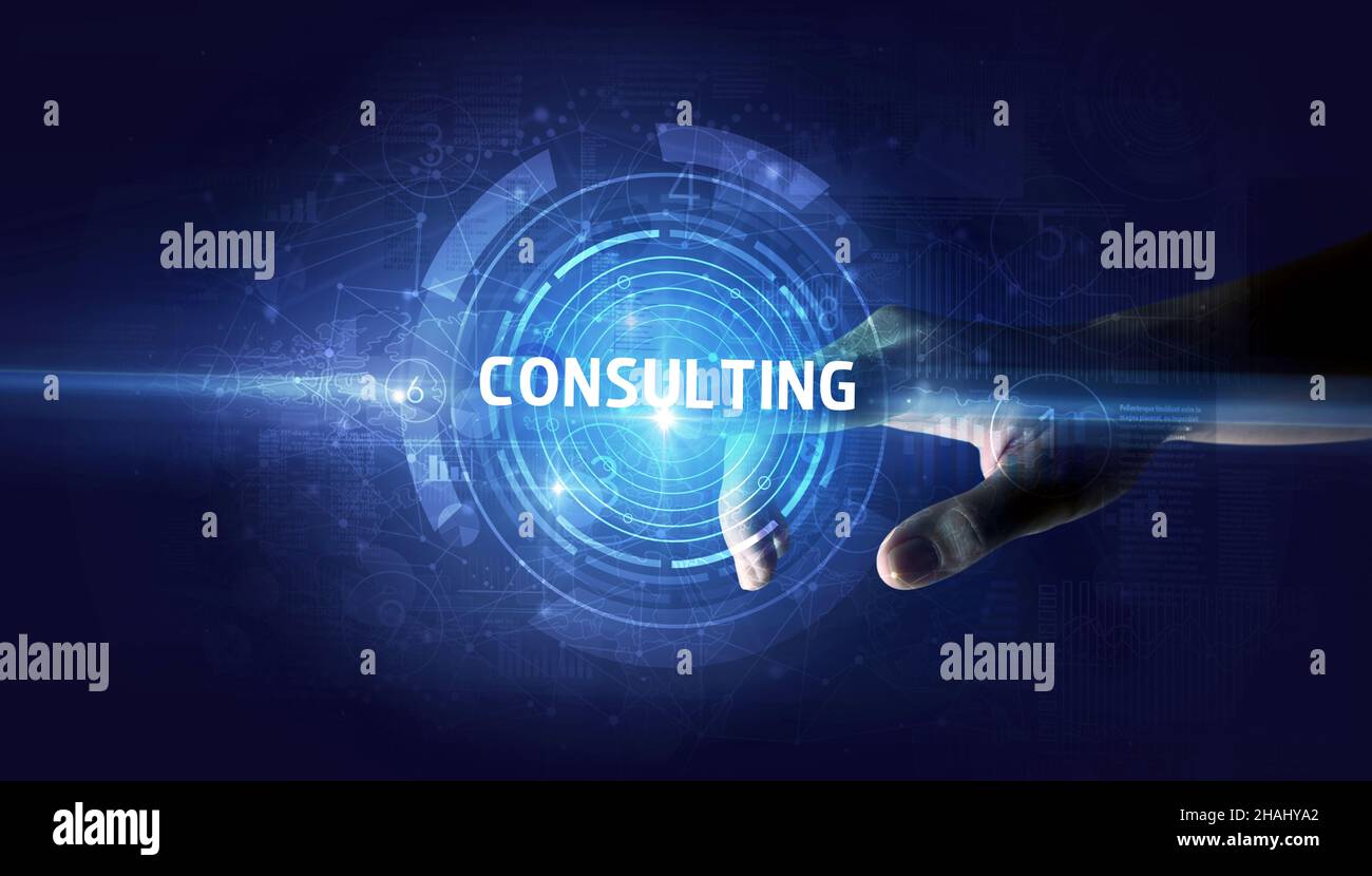 Hand touching business concept button Stock Photo - Alamy