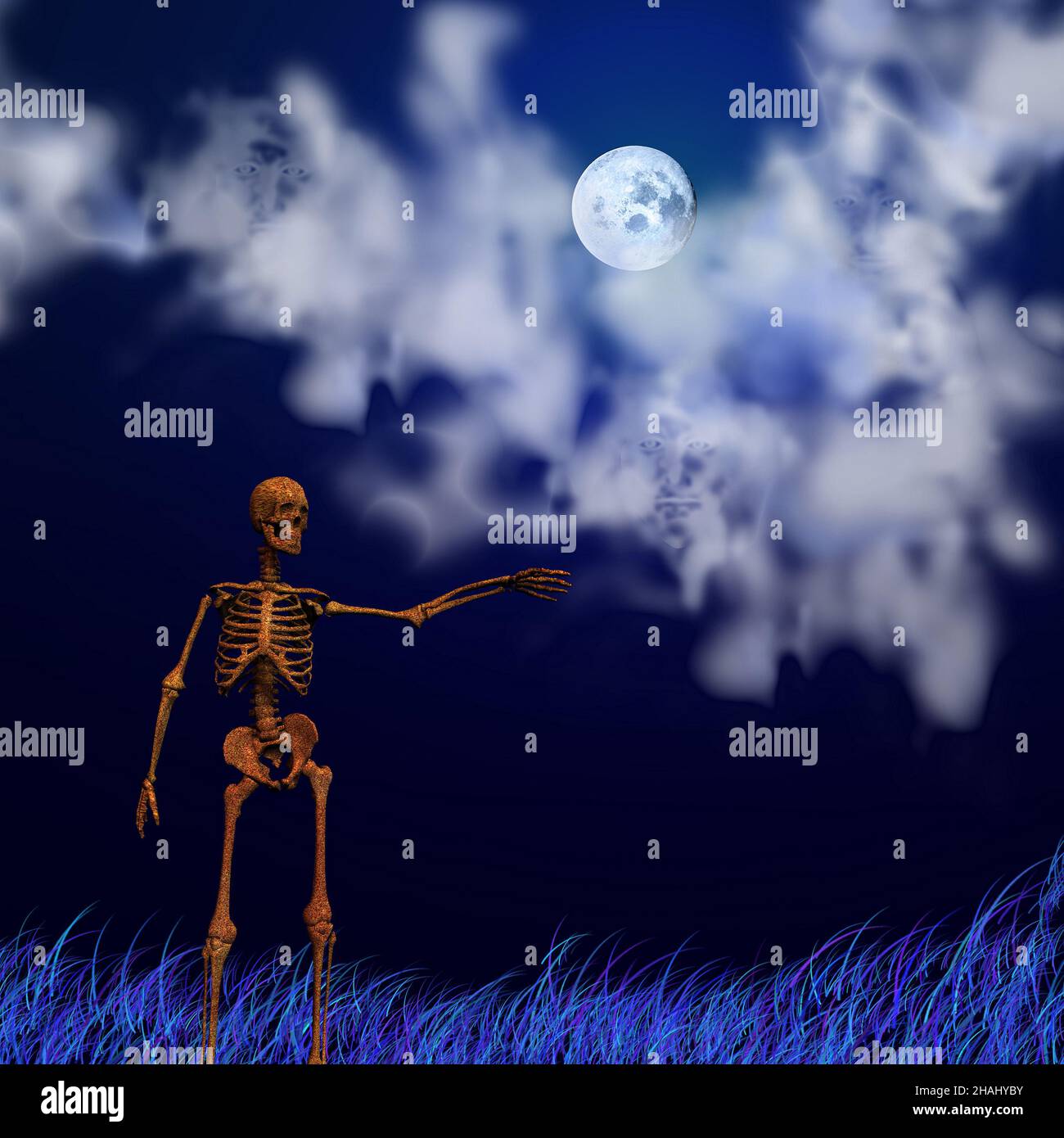 Skeleton in surreal scene. 3D rendering Stock Photo - Alamy