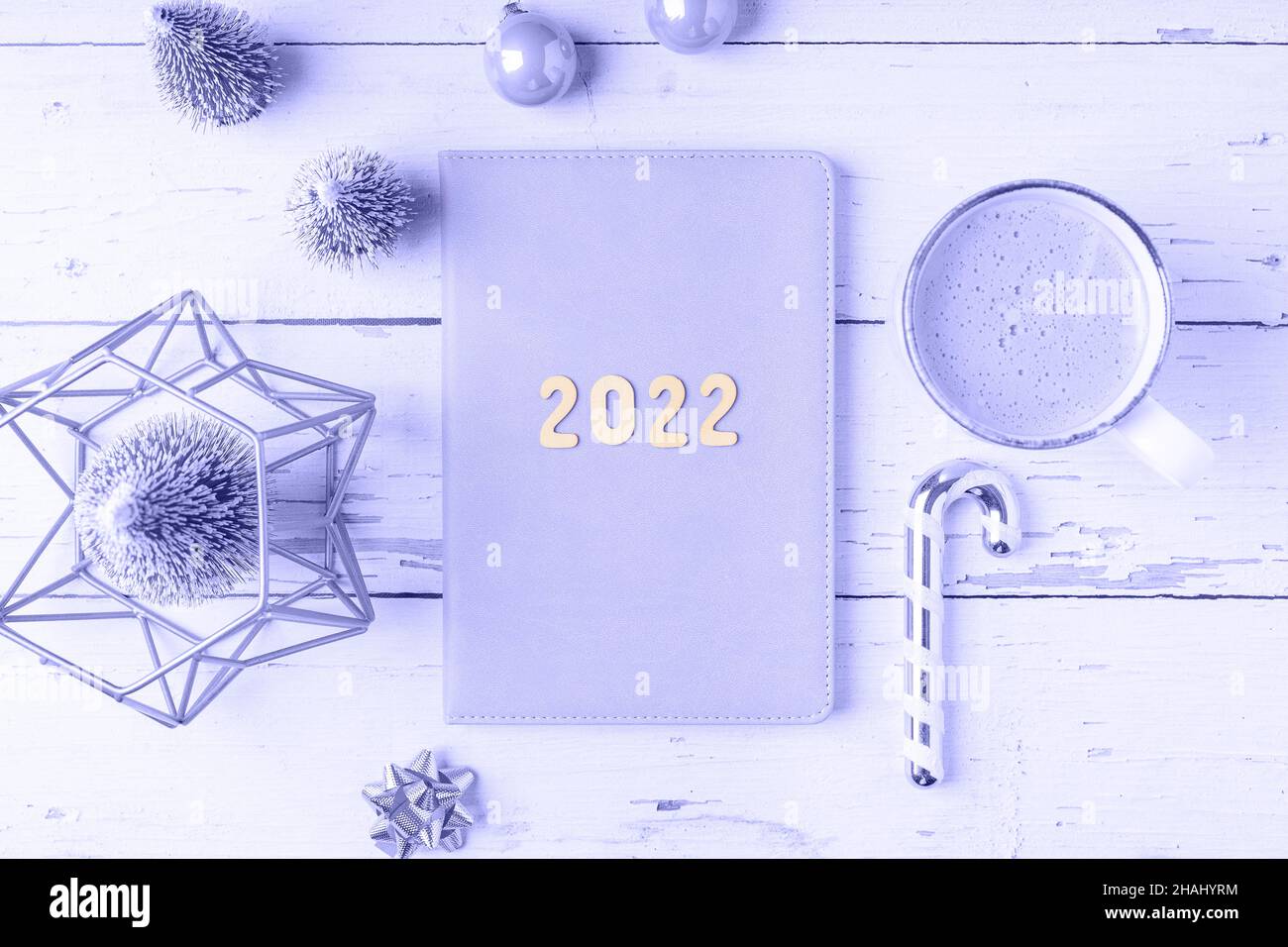 Top view Desktop Christmas notepad with 2022 text in color of year ...