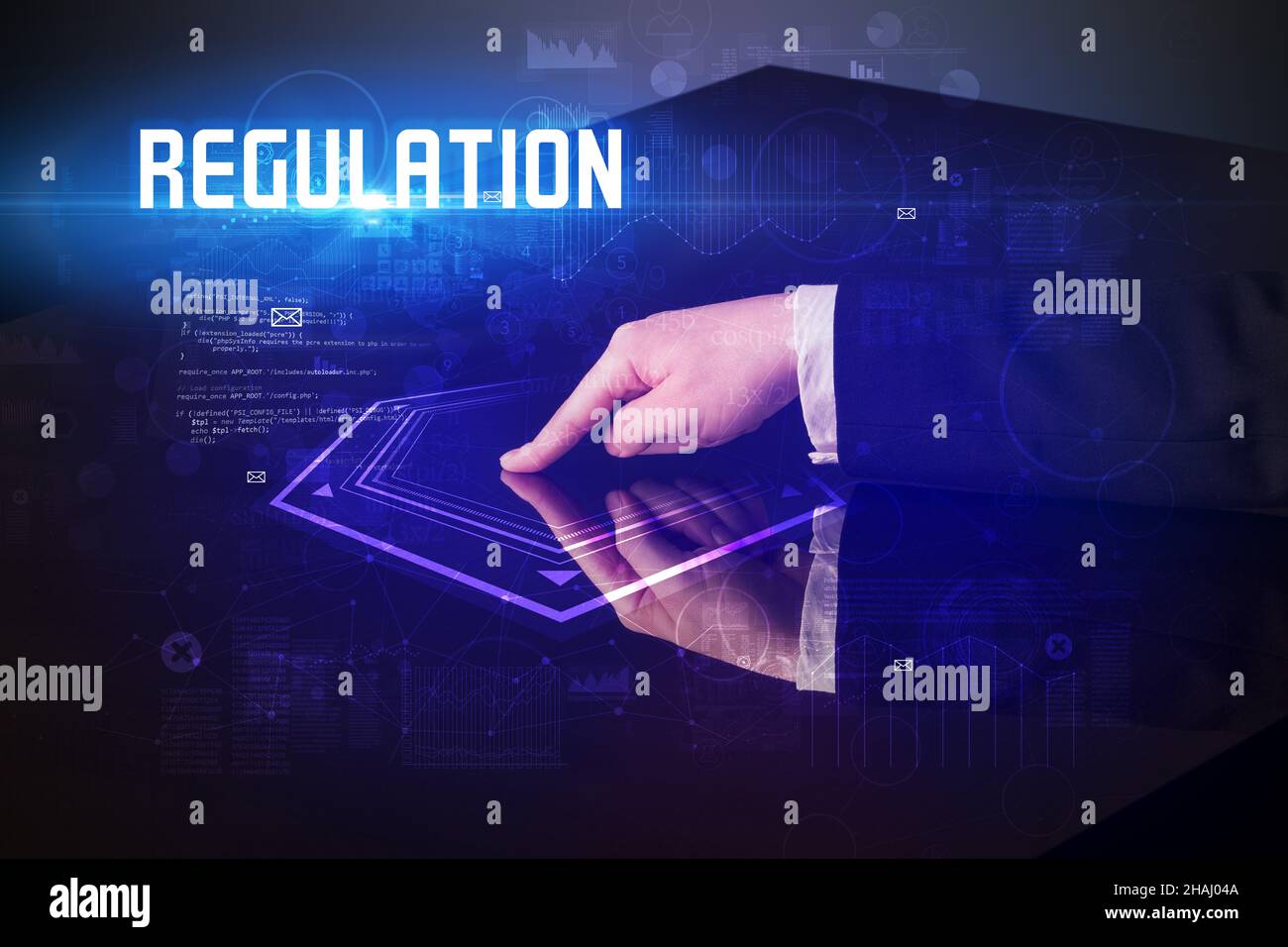 Hand touching digital table concept Stock Photo - Alamy