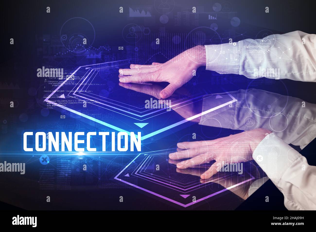 Hand touching digital table concept Stock Photo - Alamy