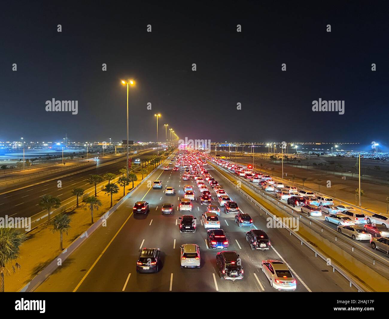 Doha Roads and Traffic at Al khor Al Bayt Stadium Road Stock Photo - Alamy