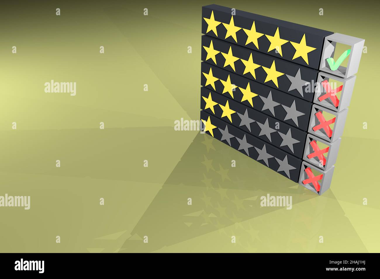 The Stars from 1 to 5 and green check mark. Rated from 1 to 5 stars ...