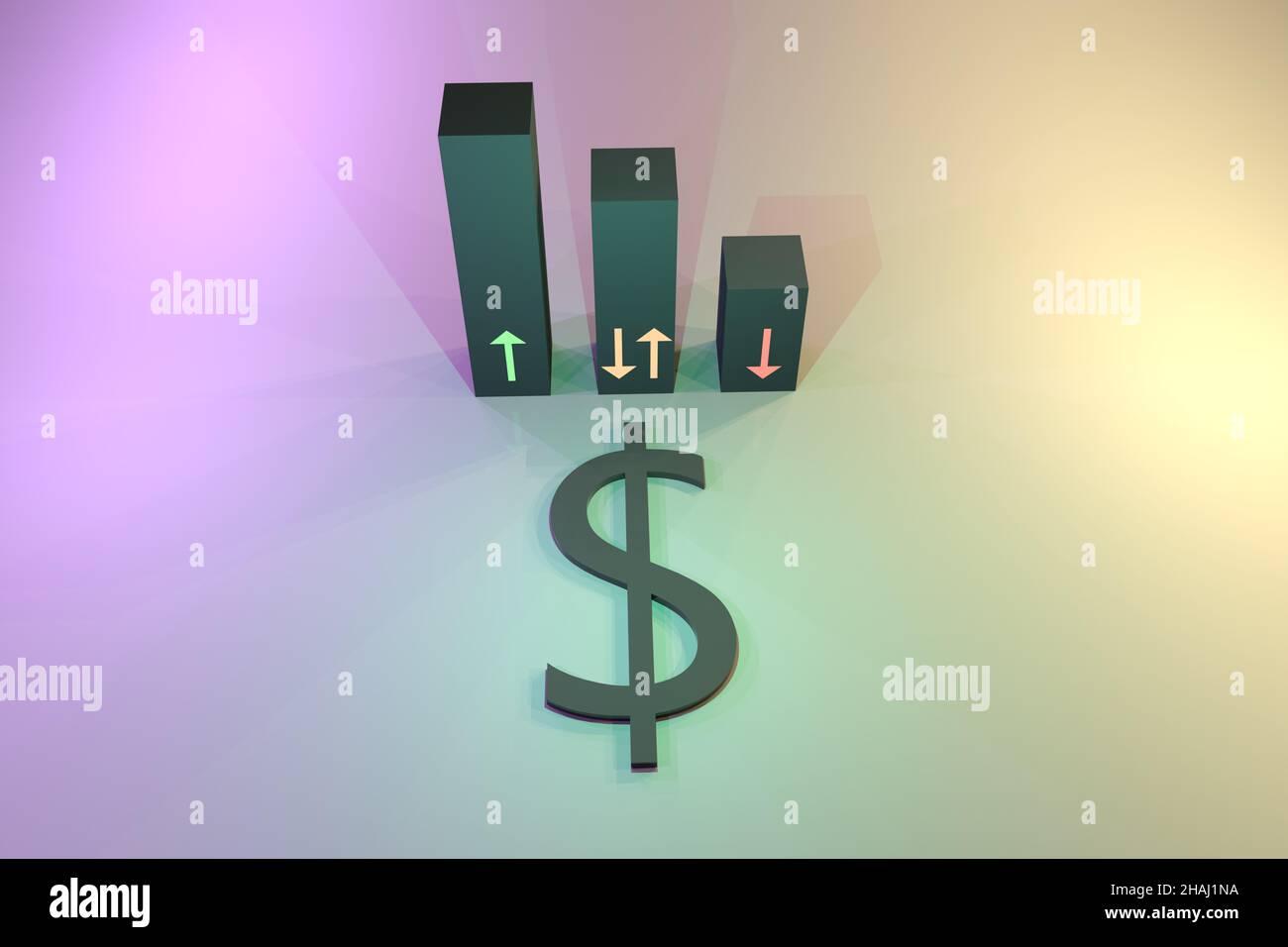 The Dollar and up and down arrows. Dollar rise and fall concept. Dollar ...