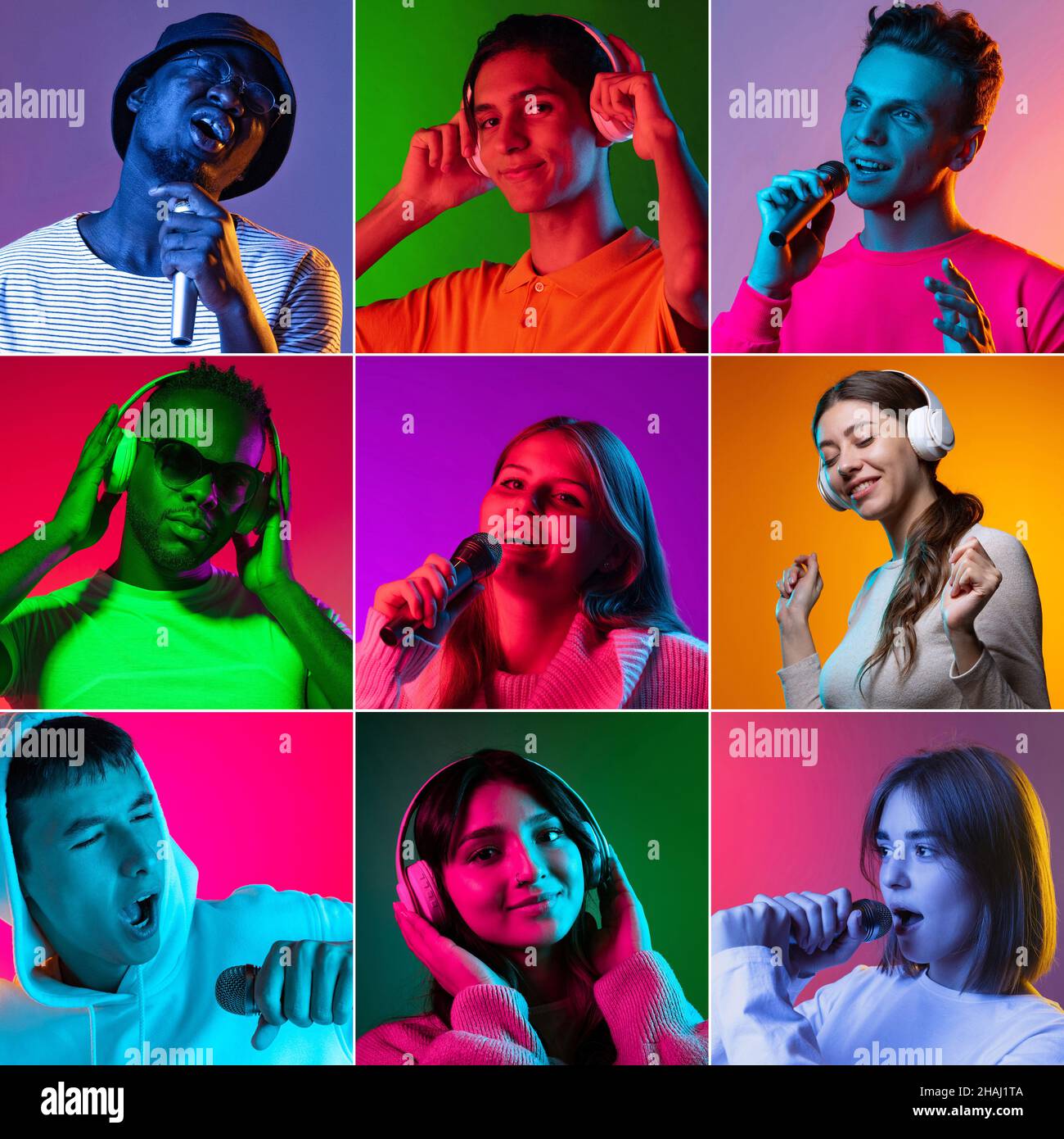 Collage made with portraits of group of multiethnic people on ...