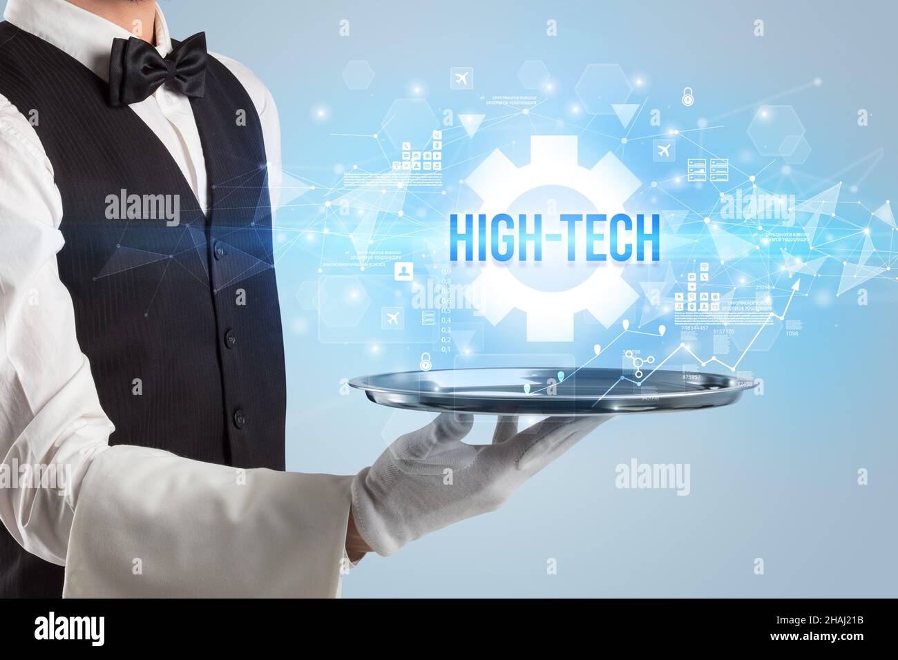 Waiter serving new technology concept Stock Photo - Alamy
