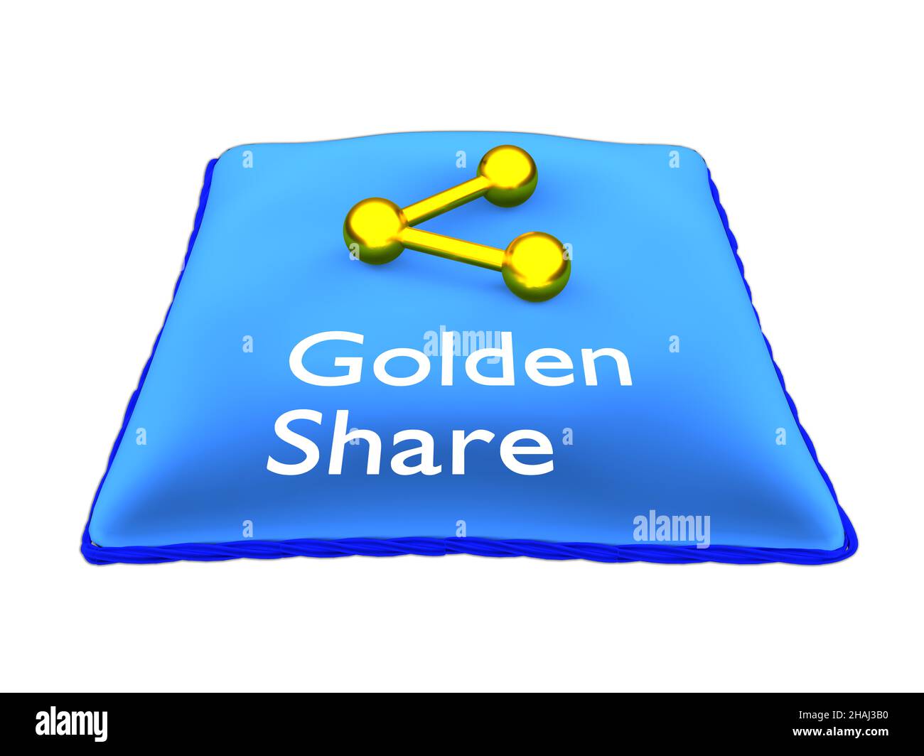 3D illustration of a Golden Share title and golden share icon on blue ...
