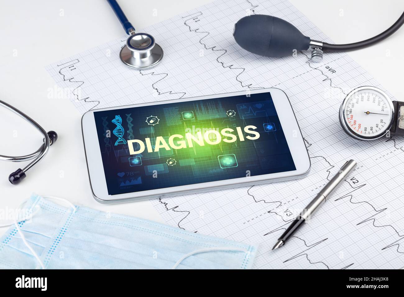 Tablet pc and medical stuff Stock Photo - Alamy