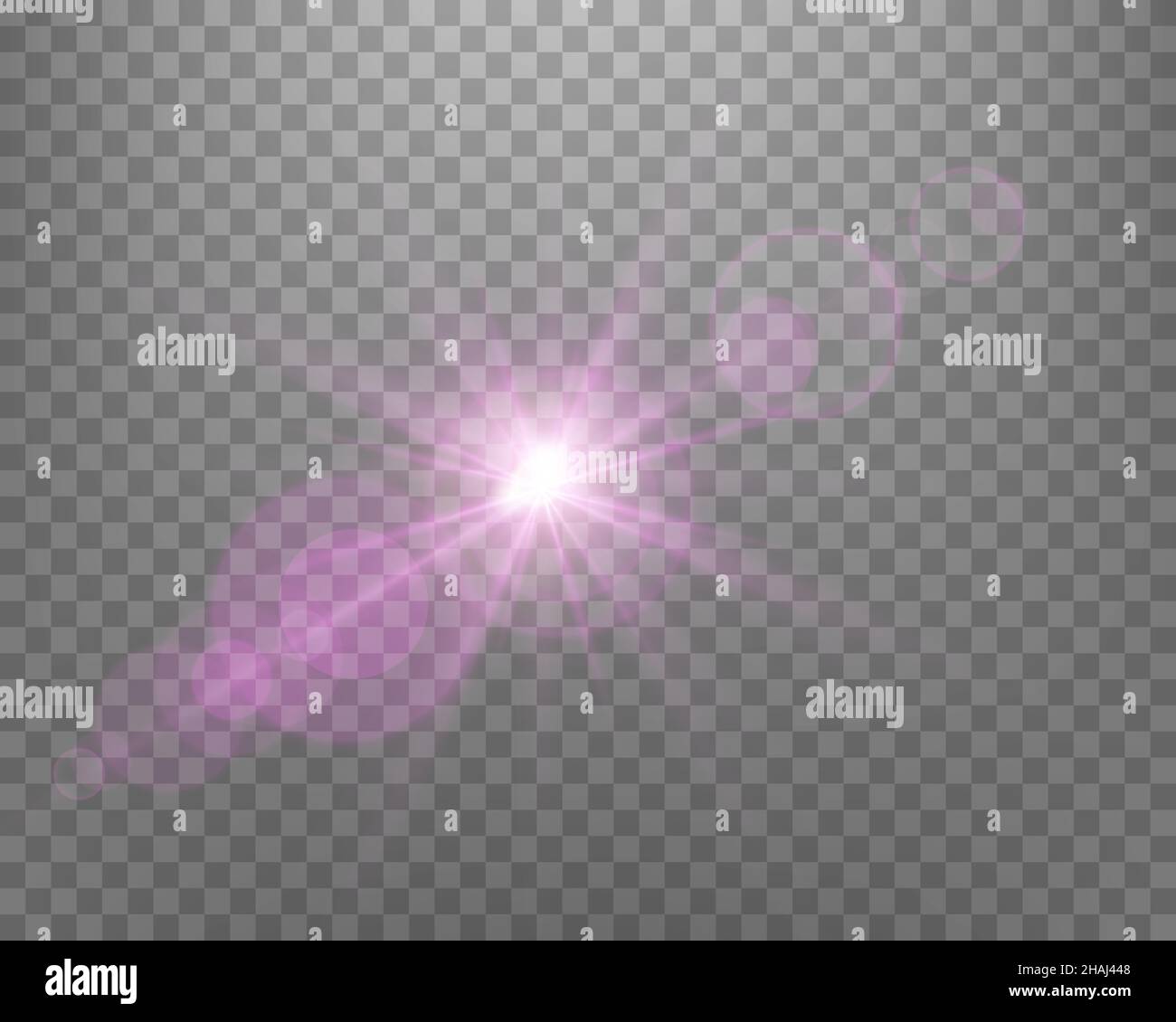 Sunlight lens flare, sun flash with rays and spotlight. Pink glowing ...