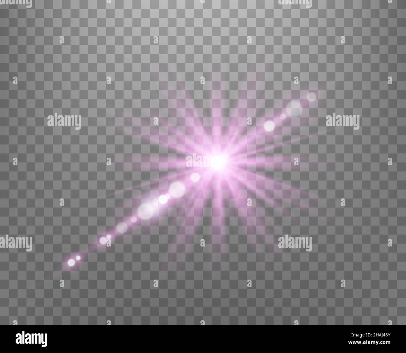 Sunlight lens flare, sun flash with rays and spotlight. Pink glowing ...