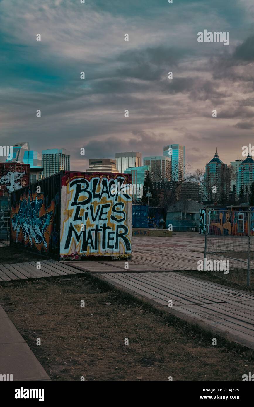 CALGARY, CANADA - Nov 09, 2021: A graffiti of Black Lives Matter on a ...